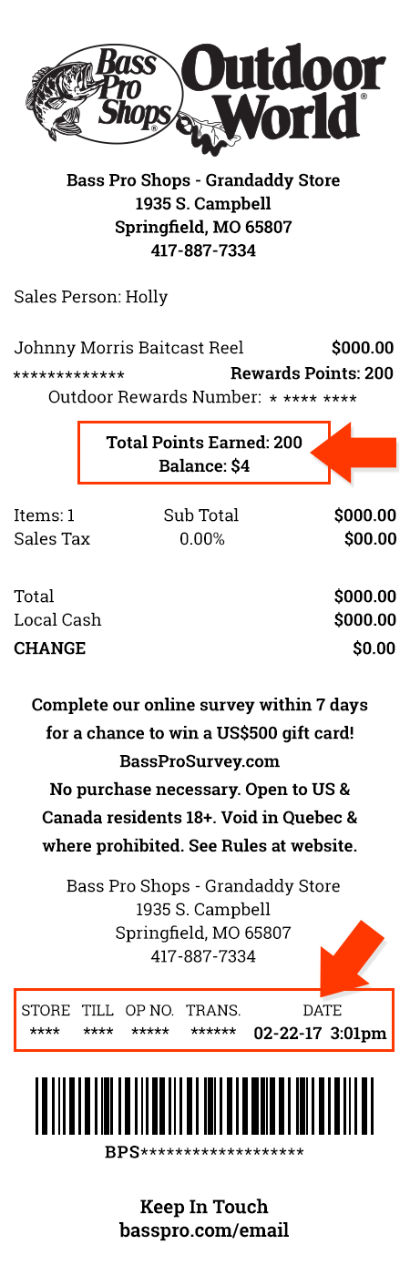 Bass Pro Shops Receipt